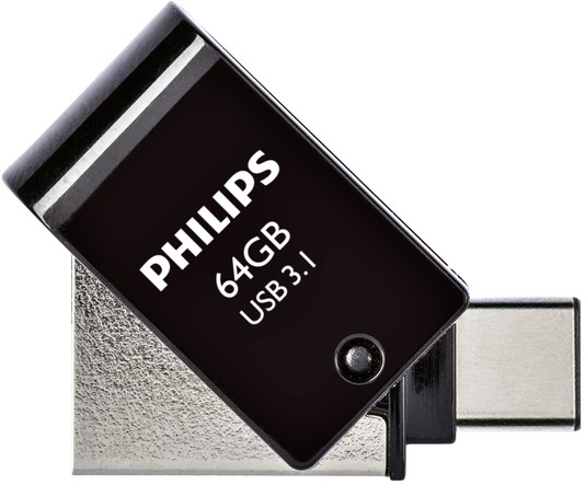 USB stick 3.1 Philips 2in1 USB-A 64GB zwart bij Leenders